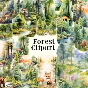 Forest Watercolor Clipart, Forest Background Clipart, Woodland Forest ...