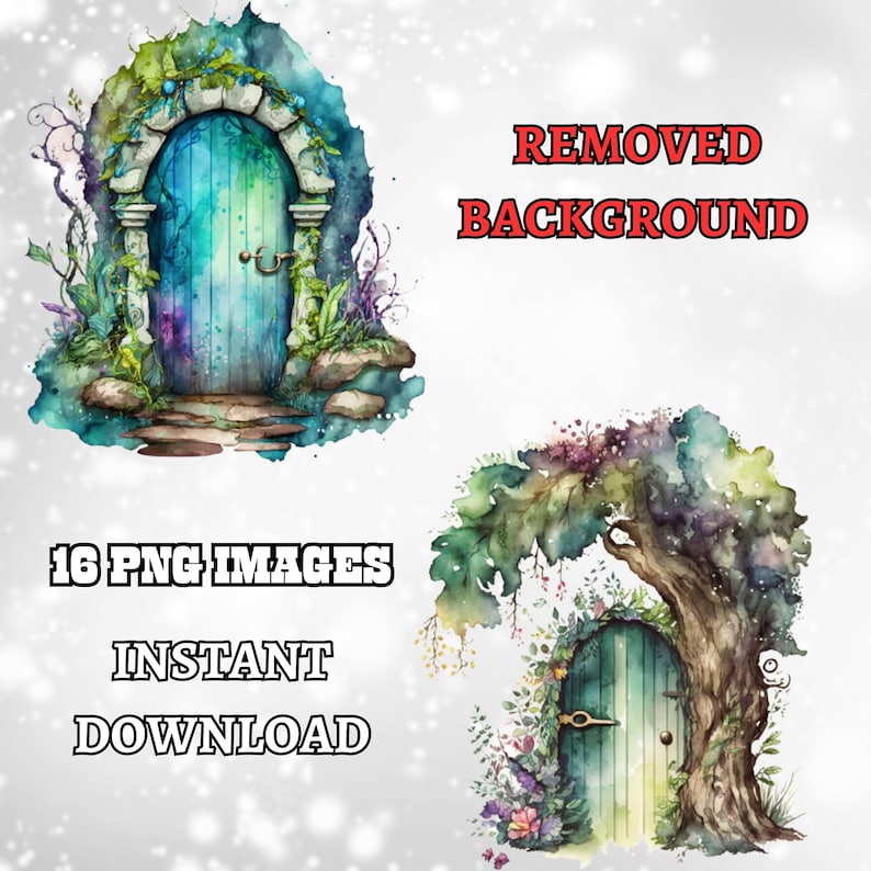 Watercolor Forest Fairy Door Clipart PNG Bundle Fantasy Magic - Etsy