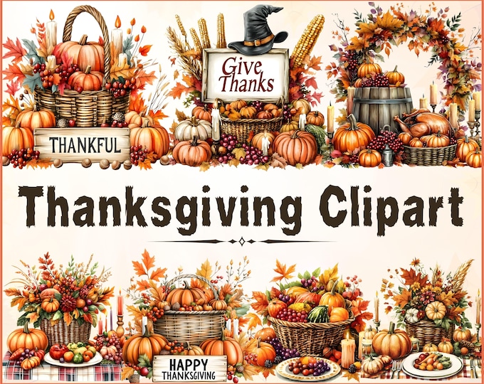 Thanksgiving Clipart Set With Natives and Pilgrims, Autumn Leaves ...