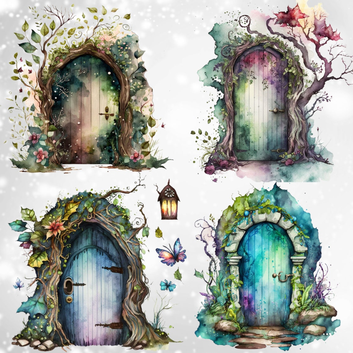 Watercolor Forest Fairy Door Clipart PNG Bundle Fantasy Magic - Etsy