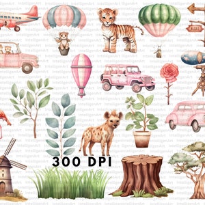 Safari Clipart 100 Cute Animals PNG, Pink Baby Animals Clipart, Baby ...