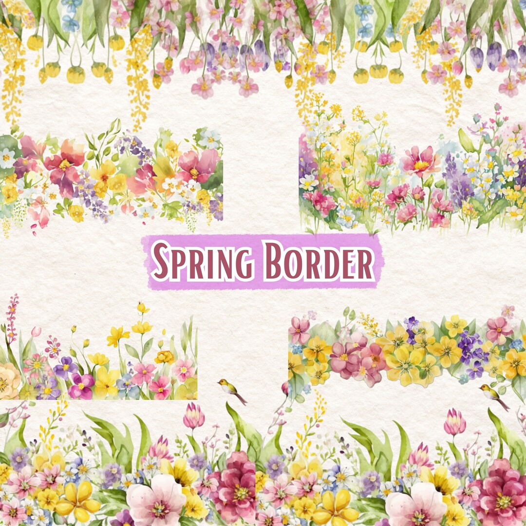 Spring Flowers Clipart - Watercolor Floral Borders and Wildflower ...