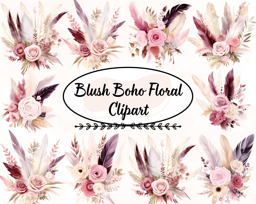 Blush Boho Floral Clipart, Pale Pink Bohemian Flower PNG, Dried Flower ...