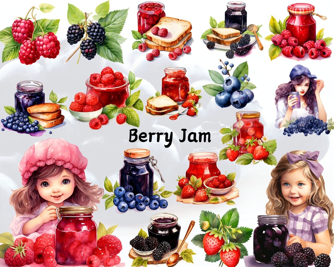 Berry Jam Clipart, Fruit Jam Graphics, Berries Clipart, Raspberry ...