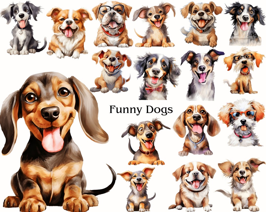 Funny Dog Clipart, Cute Laughing Puppy Graphics, Funny Animal Clipart ...