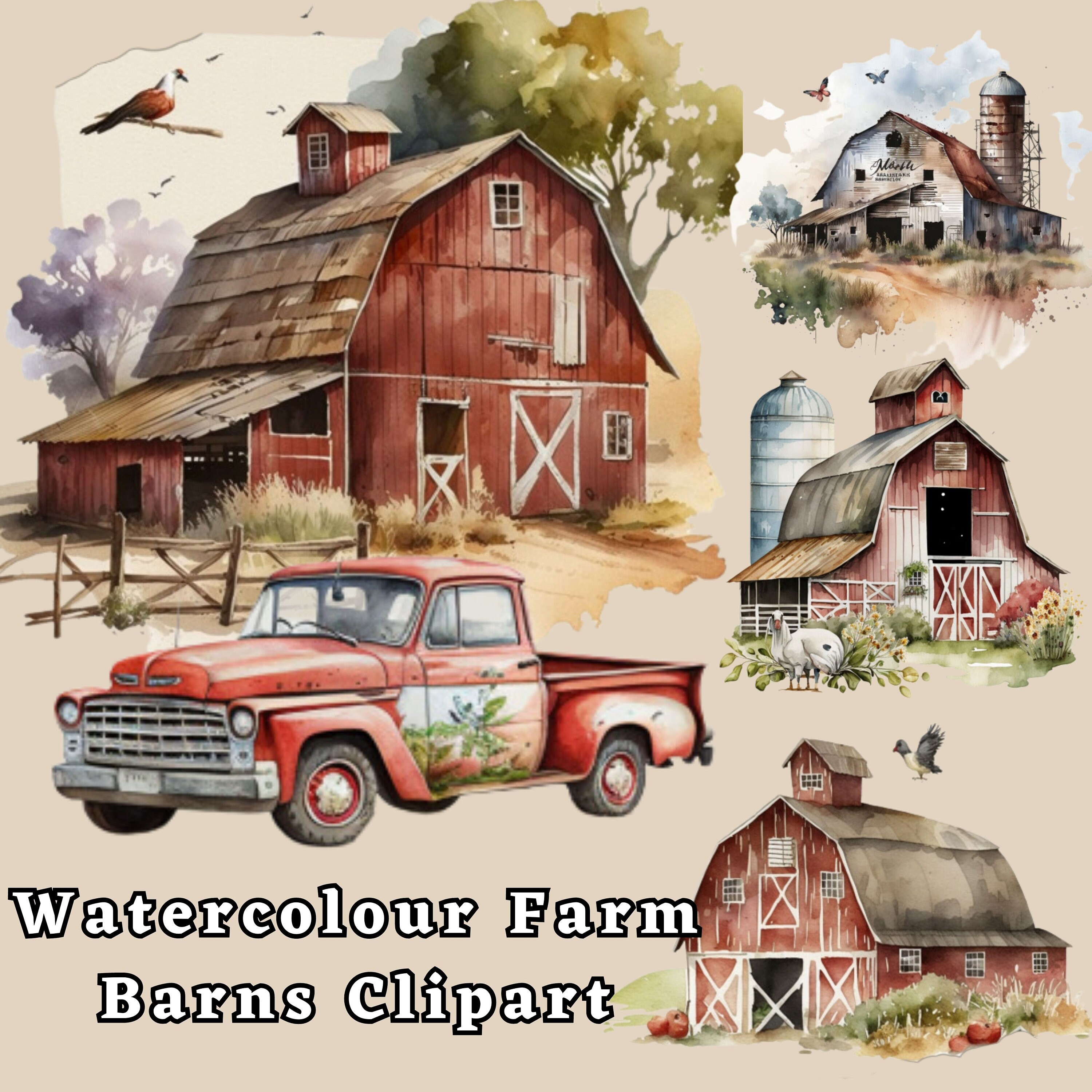 Farm Barn Watercolor Clipart PNG Sublimation Bundle Farmhouse - Etsy