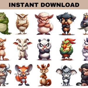 Grumpy Animals Clipart, Funny Animal Clipart, Cute Cartoon Animals ...