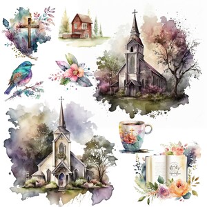 Watercolor Farmhouse Clipart Collection | Christian Theme | Commercial ...
