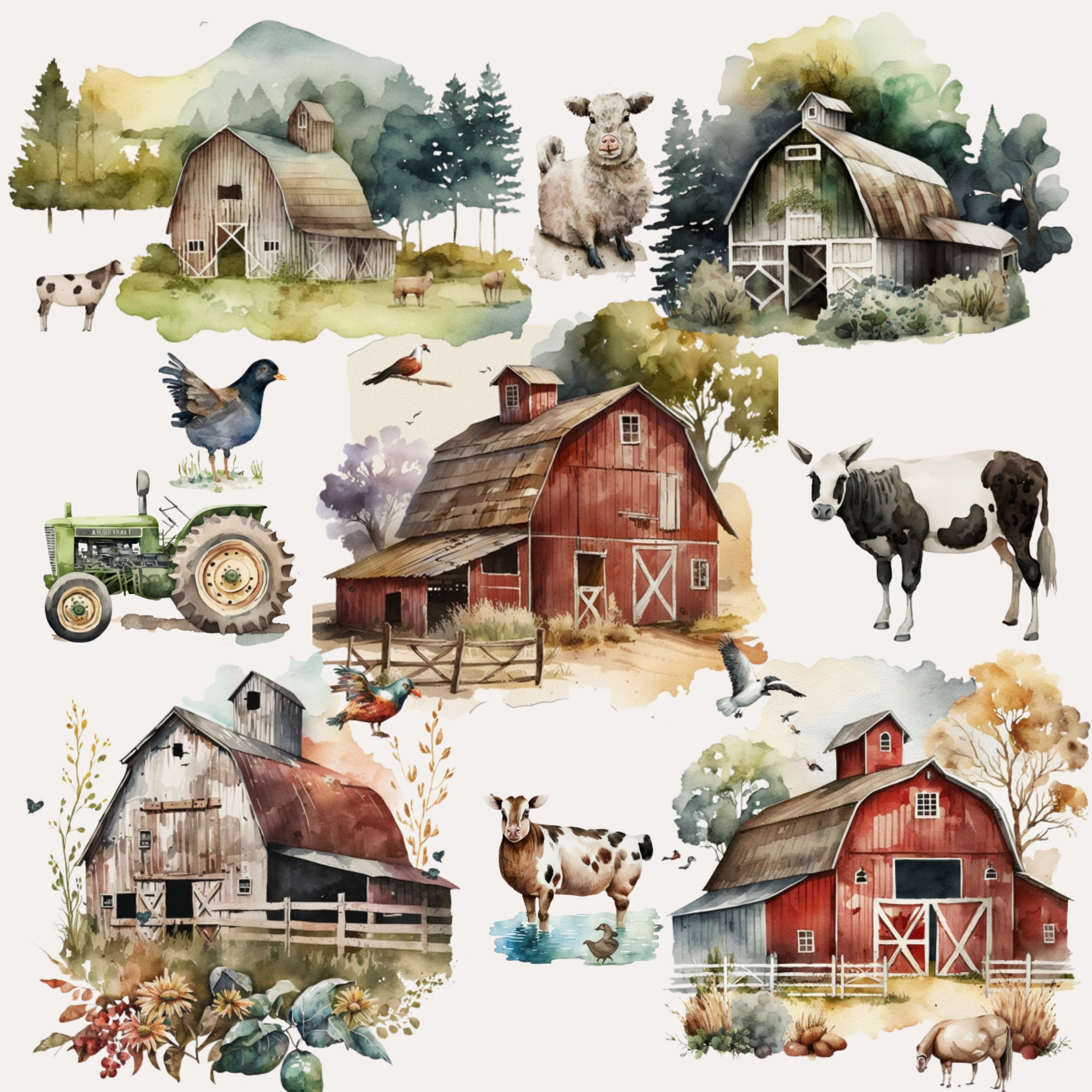 Farm Barn Watercolor Clipart PNG Sublimation Bundle Farmhouse - Etsy