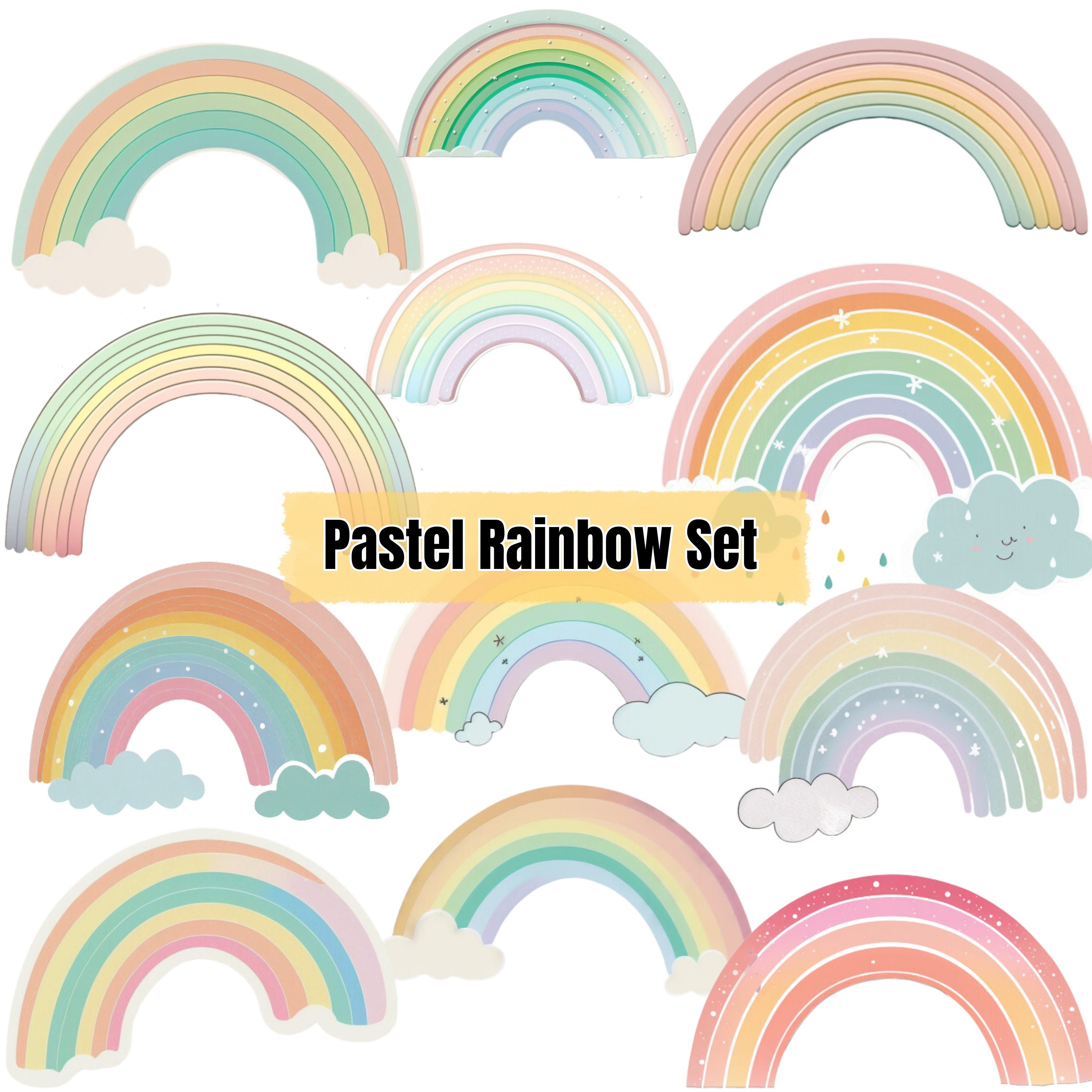 Cute Watercolor Rainbow Clouds Clipart-boho Pastel - Etsy