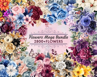 Flowers Mega Bundle Fussy Cut, Floral Elements, Watercolor Flower ...
