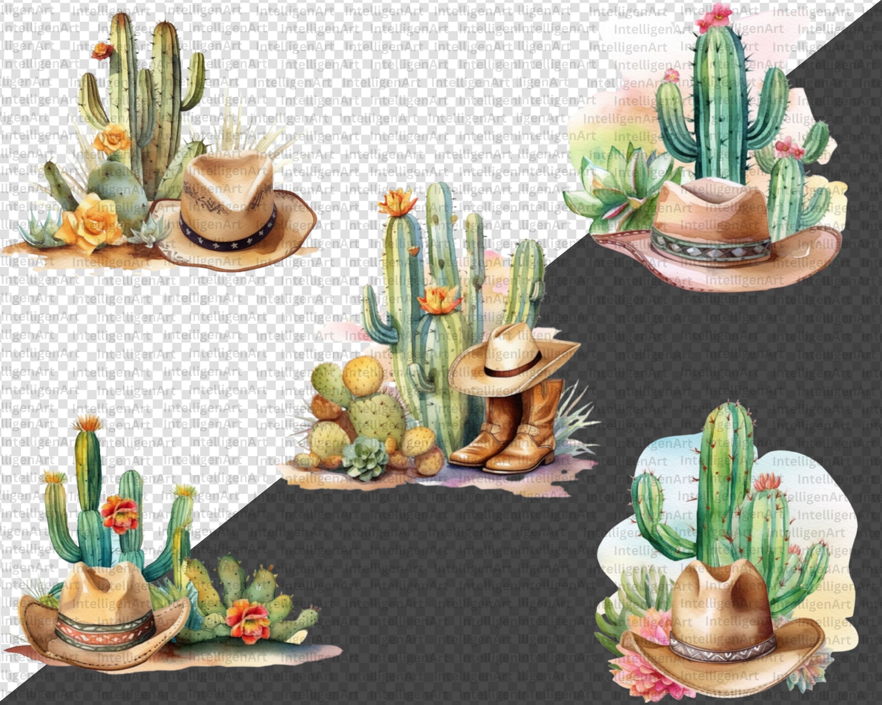 Cactus Cowboy Hat Clipart Plant Clipart Watercolor Cactus - Etsy