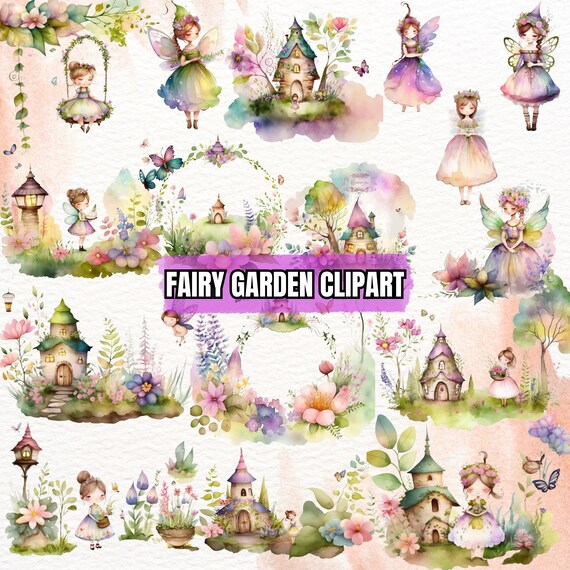 Enchanted Fairy Garden Clip Art Fairy Garden Vector Images (over