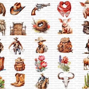 Western Watercolor Clipart, 150+ Wild West Designs, Cowboy Clipart ...