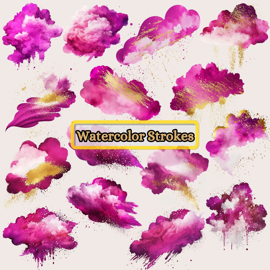 Watercolor Brush Strokes Clipart, Pink and Gold Paint Strokes, Paint ...