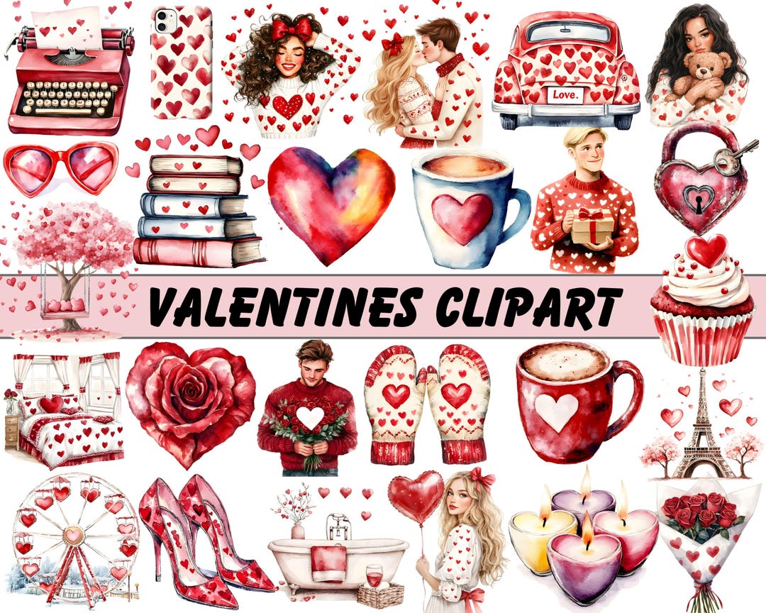 Valentine's Day Clipart Bundle, Watercolor Couple Clipart, Romantic ...