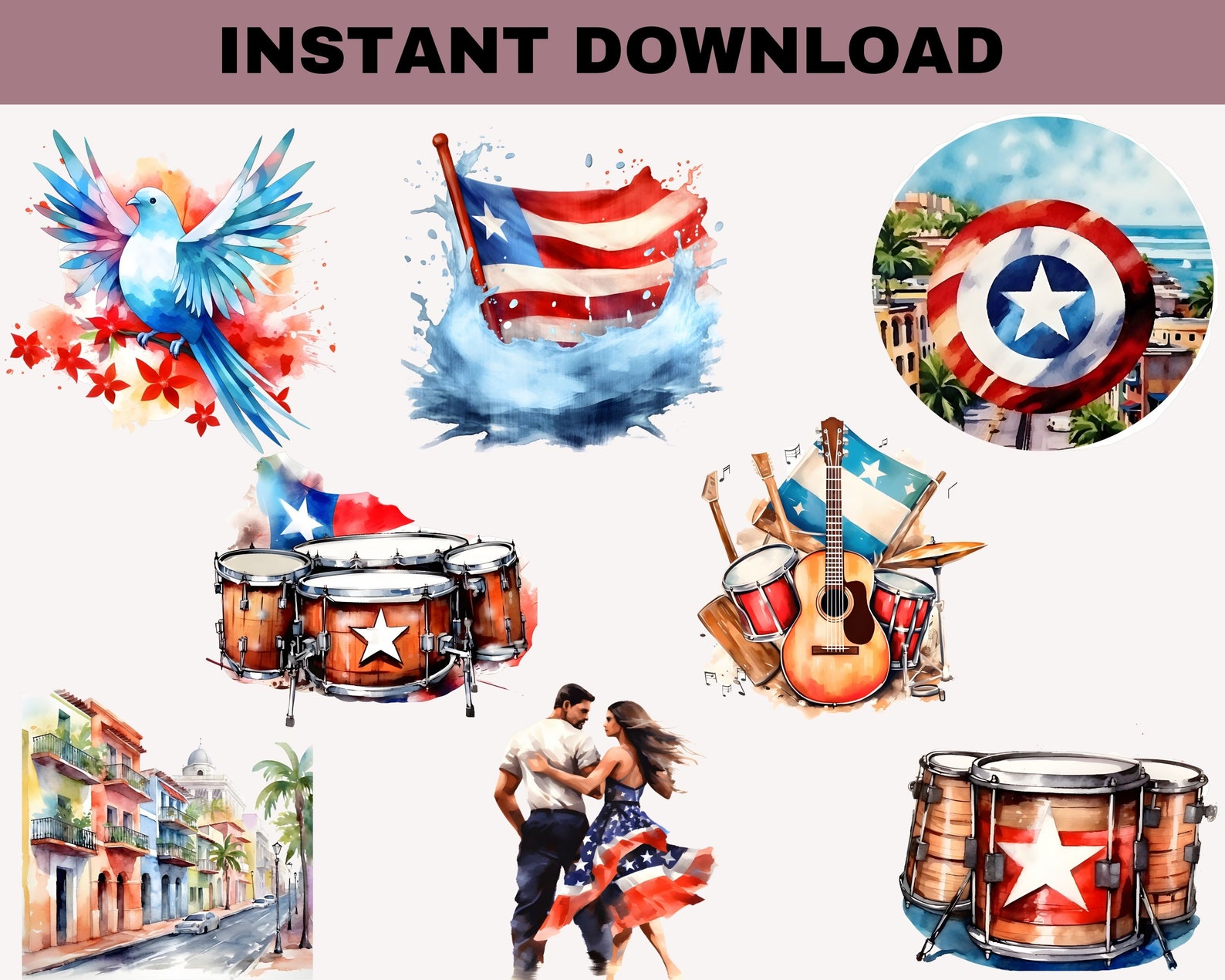 Puerto Rico Clipart Puerto Rico Flag, Island Clipart, Summer Clipart, Puerto Rico Vibes, Beach ...