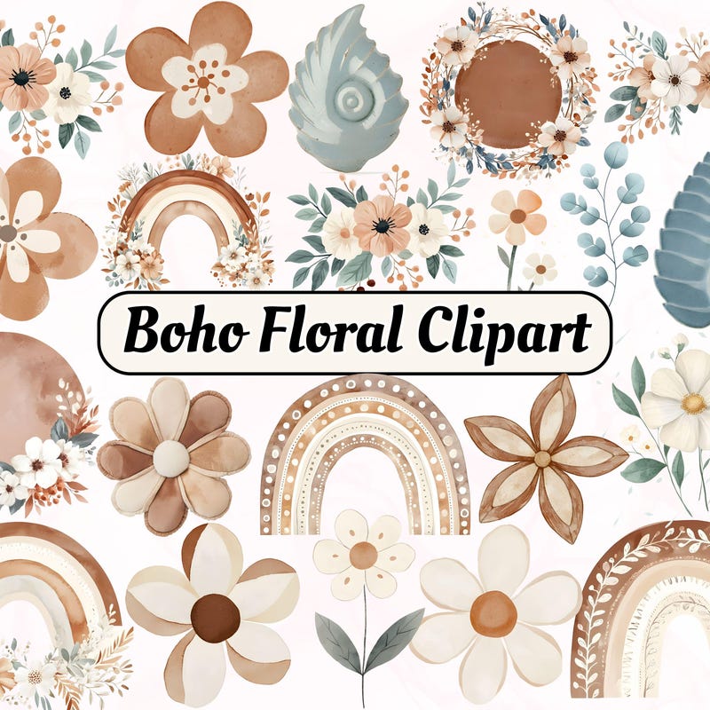 Boho Rainbow Flower Clipart - Etsy