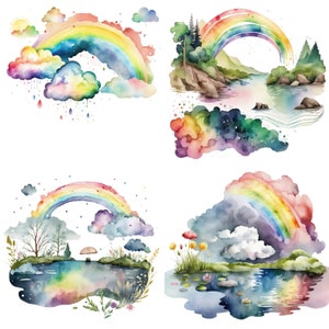 Rainbow Clipart Bundle - Watercolor Rainbows, Pastel Boho Rainbow ...