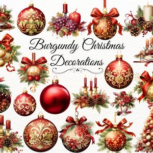 Burgundy Christmas Decor Clipart, Red & Gold Christmas Decoration ...