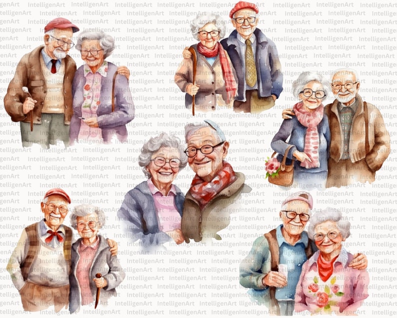 Elderly Clipart Bundle Grandparents Seniors Clip Art Happy - Etsy UK