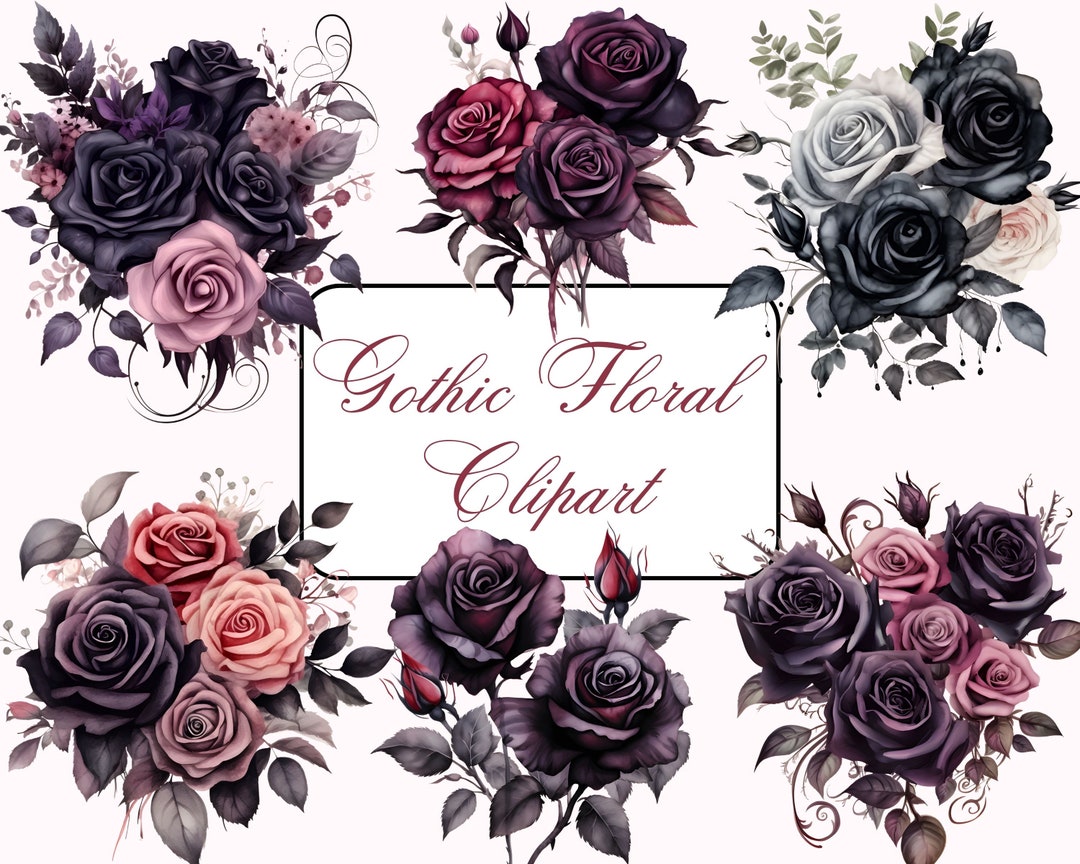 Gothic Flowers Clipart, Gothic Floral Roses Clip Art, Dark Fantasy ...