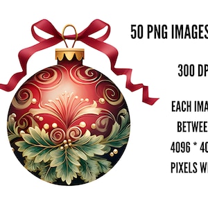 Burgundy Christmas Decor Clipart, Red & Gold Christmas Decoration ...