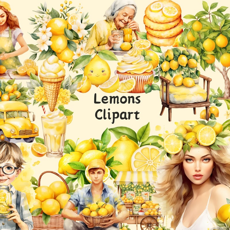 Lemon Watercolor Clipart - Etsy