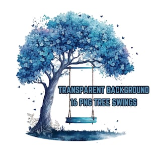 Watercolor Tree Swing Clipart Bundle, Fairytale Spring Trees and Garden ...