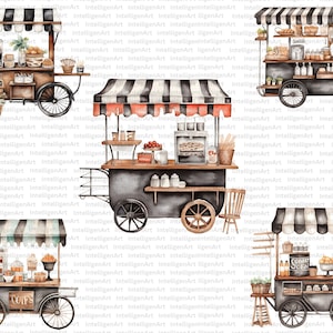 Coffee Cart Clipart - Coffee Shop Illustrations, Coffee Mobile Cart ...