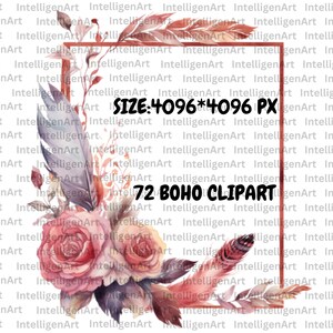 Boho Flowers PNG, Watercolor Floral Clipart Spring Clip Art Set With ...