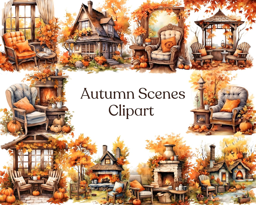 Autumn Scenes Clipart - Fall Landscapes Clipart, Autumn Floral Graphics ...
