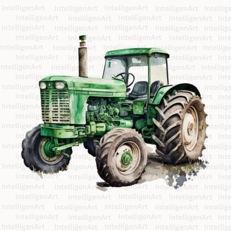 Farm Tractor Watercolor Clipart PNG Bundle Green red - Etsy