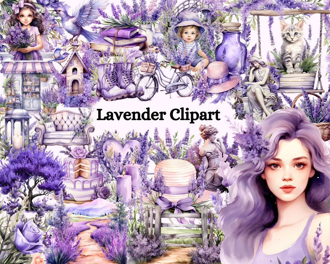 Lavender Clipart, 170+ Purple Flower Graphics, Wedding Florals PNG ...