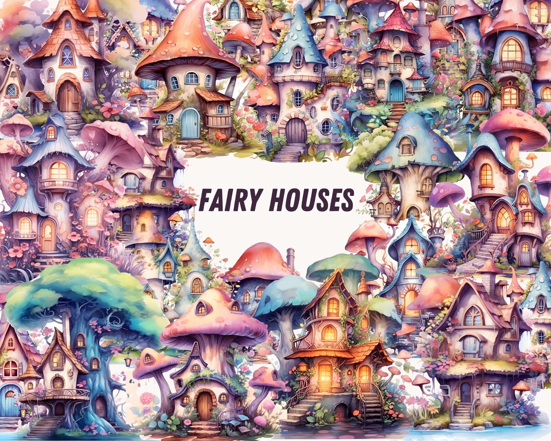 Fairy Houses Clipart - Watercolor Fairy Clipart, Magical Fairytale ...
