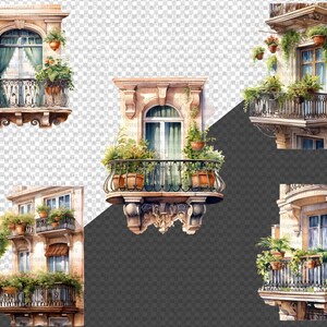 Balcony Clipart French Balcony Scene Greenery Window Graphics Boho ...