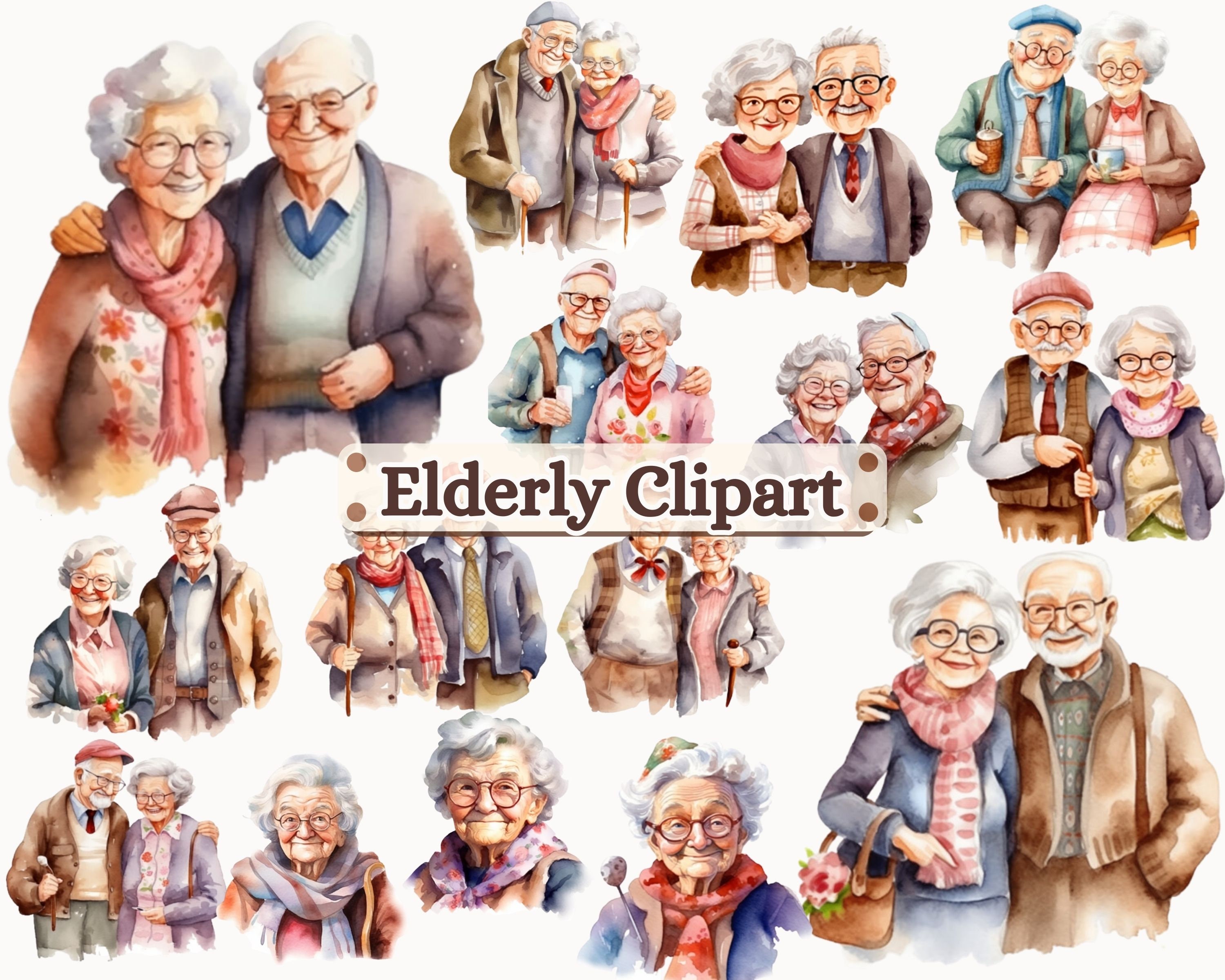 Elderly Clipart Bundle Grandparents Seniors Clip Art Happy - Etsy UK