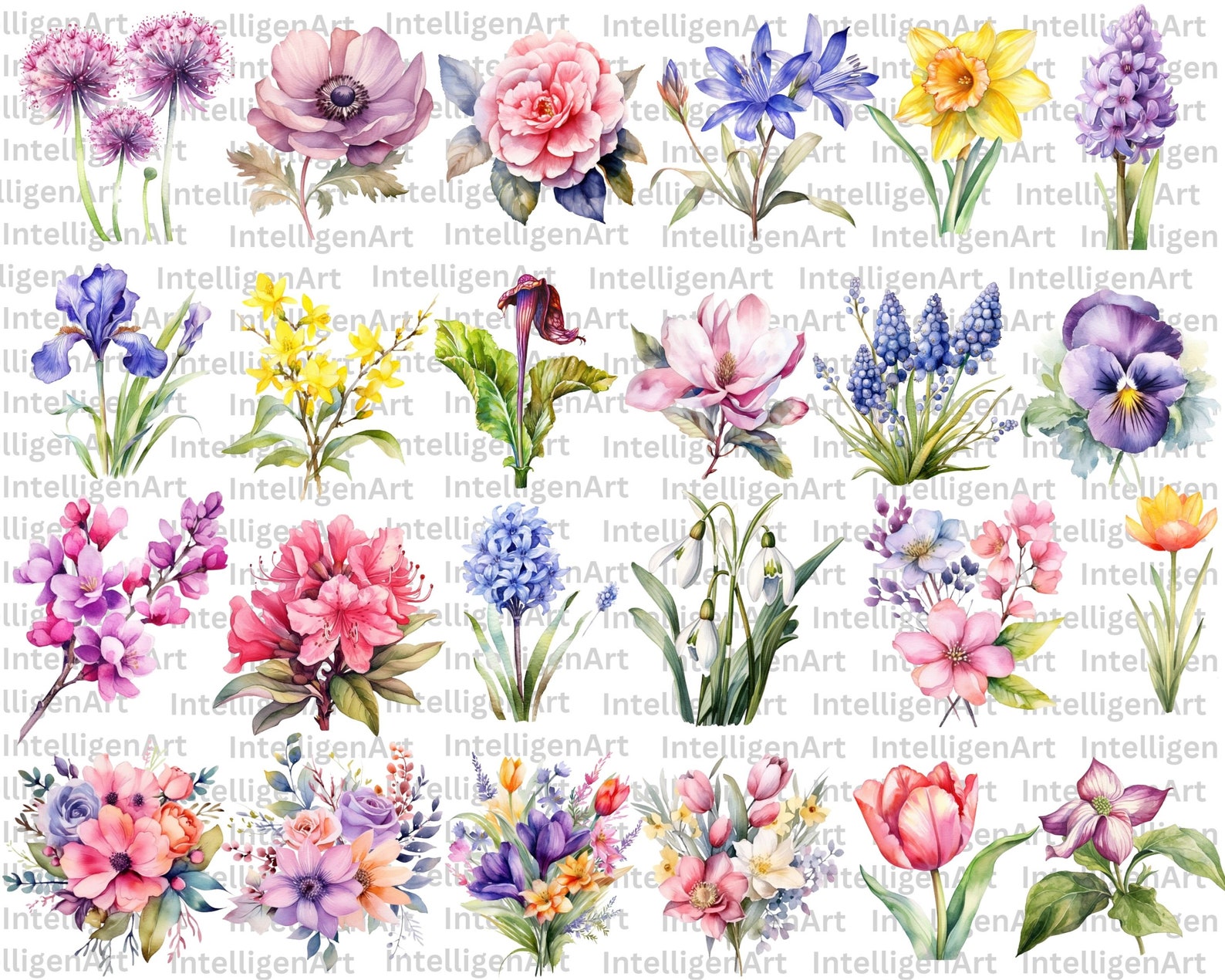 Watercolor Spring Flower Clipart Bright and Colorful Floral - Etsy
