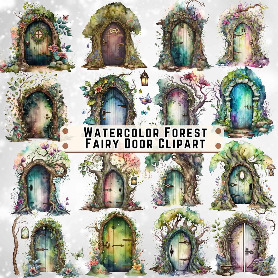 Watercolor Forest Fairy Door Clipart PNG Bundle Fantasy Magic - Etsy