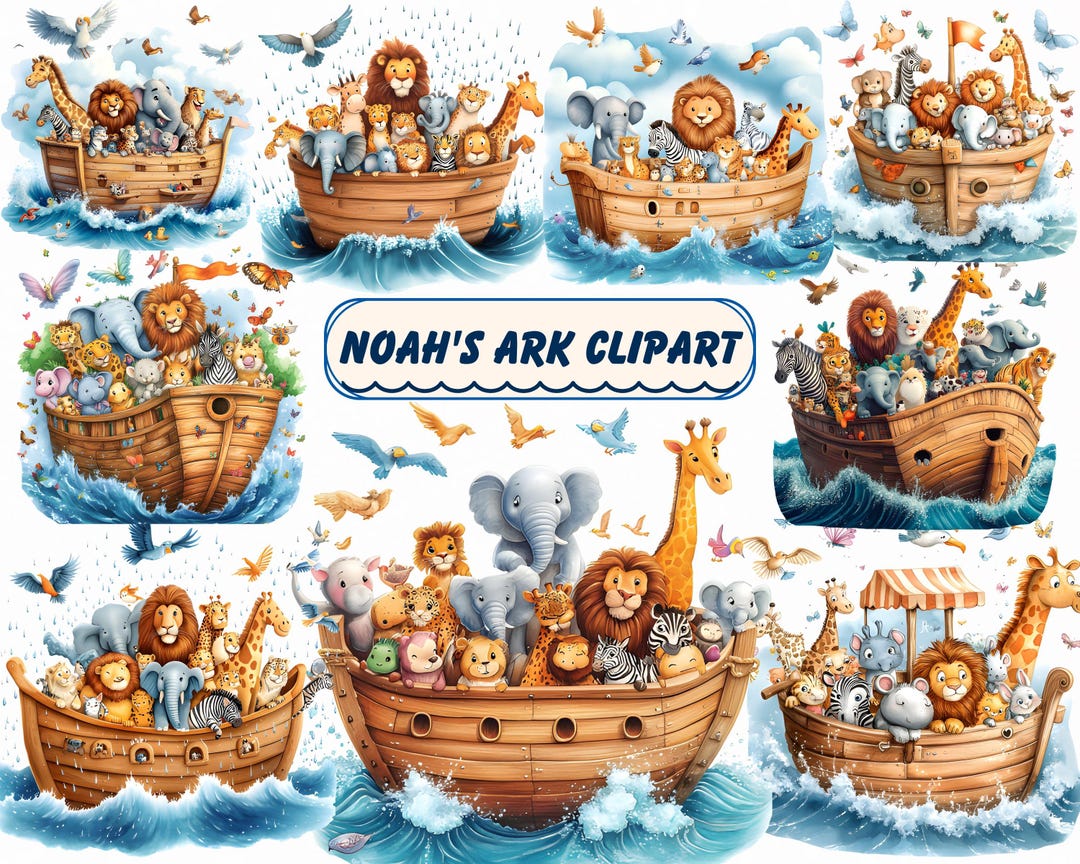Noah's Ark Clipart, Cute Baby Animals PNG, Bible Watercolor Graphics ...