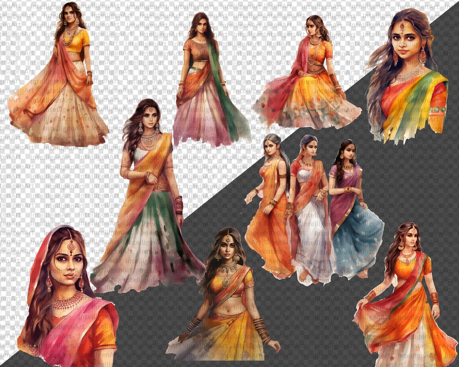 Indian Girl Clipart Fashion Women Clipart Saree Clipart - Etsy