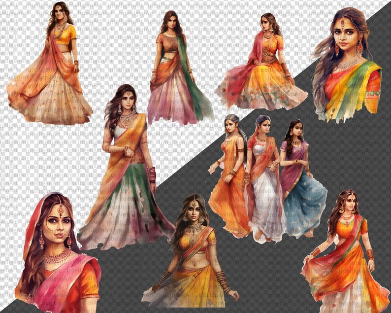 Indian Girl Clipart Fashion Women Clipart Saree Clipart - Etsy
