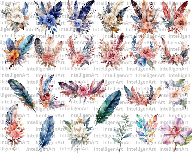 Boho Flowers PNG Watercolor Floral Clipart Spring Clip Art - Etsy