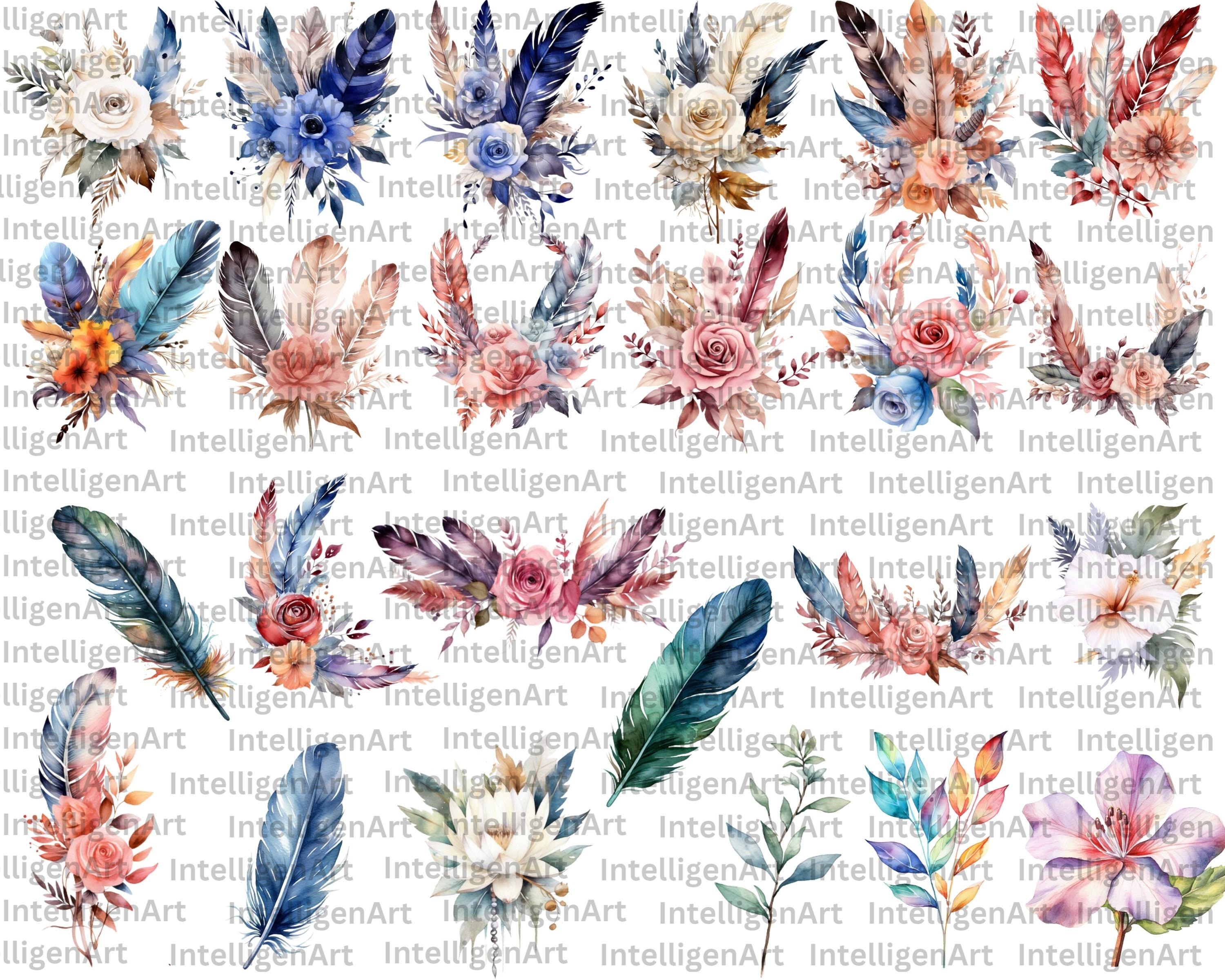 Boho Flowers PNG Watercolor Floral Clipart Spring Clip Art - Etsy