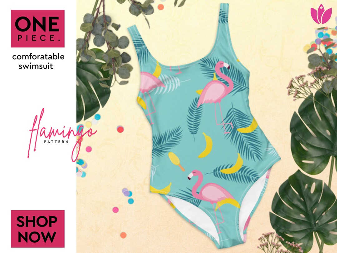 Flamingo One Piece Swimsuit Pink Flamingo Print Tropical Swimwear