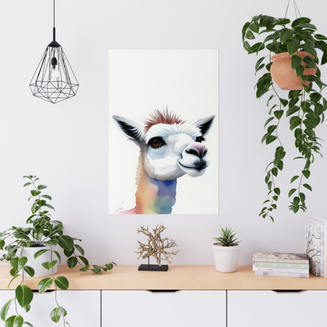 Llama Portrait Premium Matte Poster, Watercolor Llama, Llama Painting ...