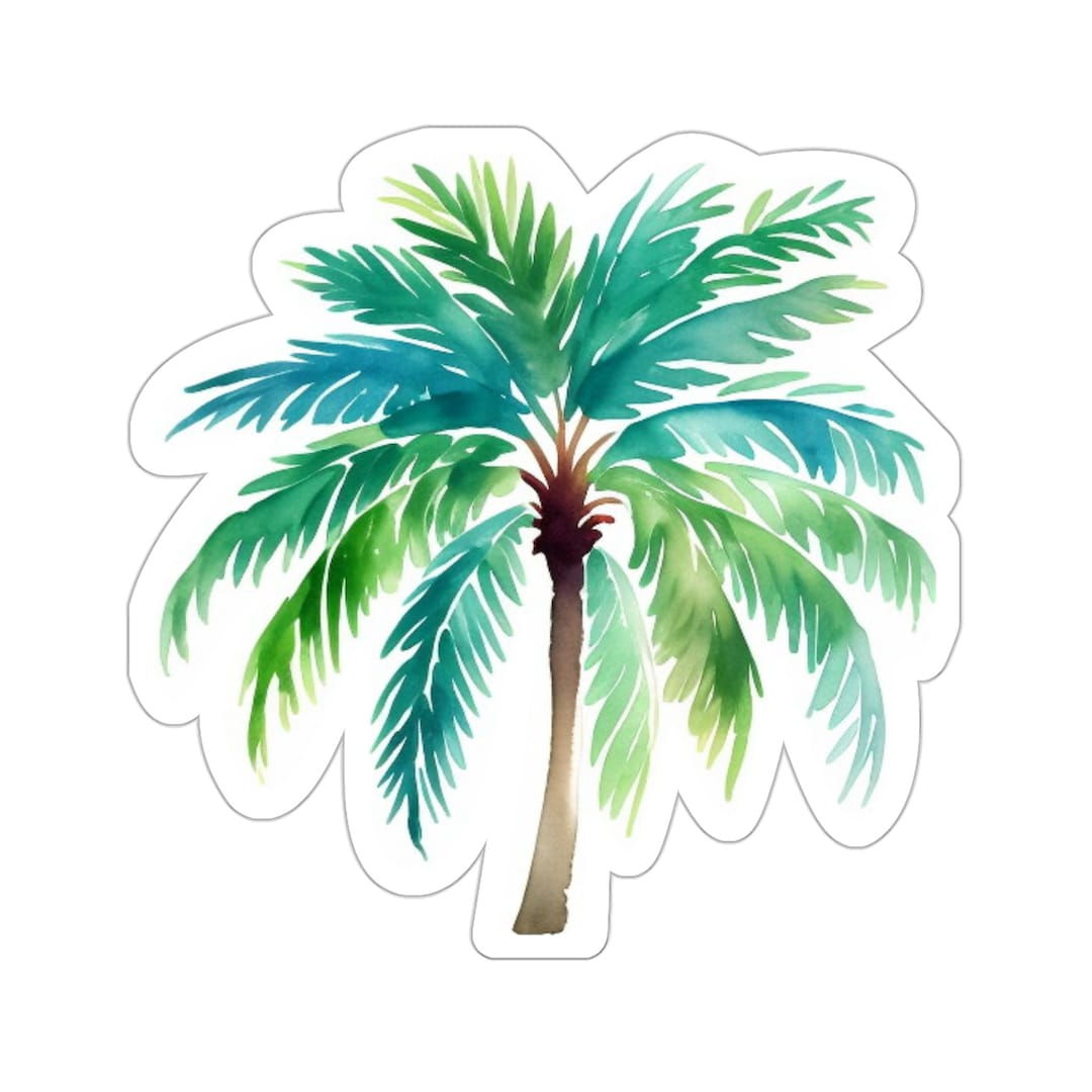 Palm Tree Sticker, Watercolor Nature Stickers, Palm Tree, Aesthetic ...