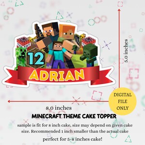 DIY Minecraft Cake Topper Minecraft Topper Free Customize - Etsy