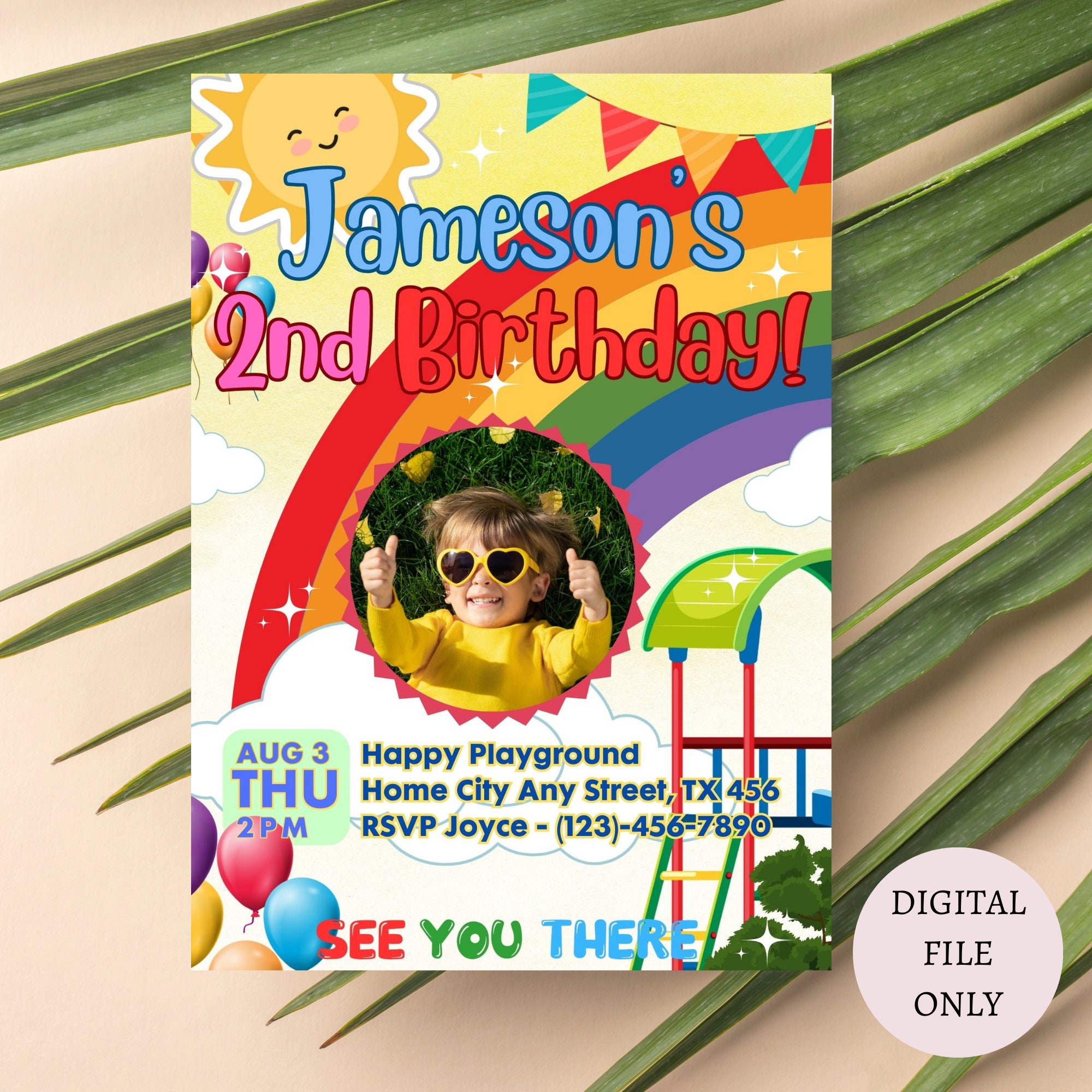 Kids Birthday Card Rainbow Birthday Card Canva Editable - Etsy