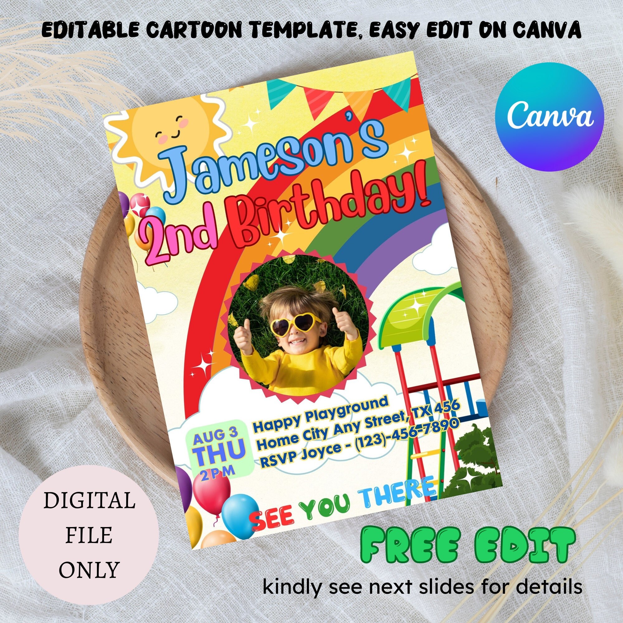 Kids Birthday Card Rainbow Birthday Card Canva Editable - Etsy